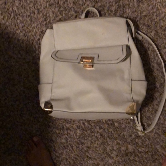 Bags | Leather Faux Leather White Creme Backpack W Gold | Poshmark